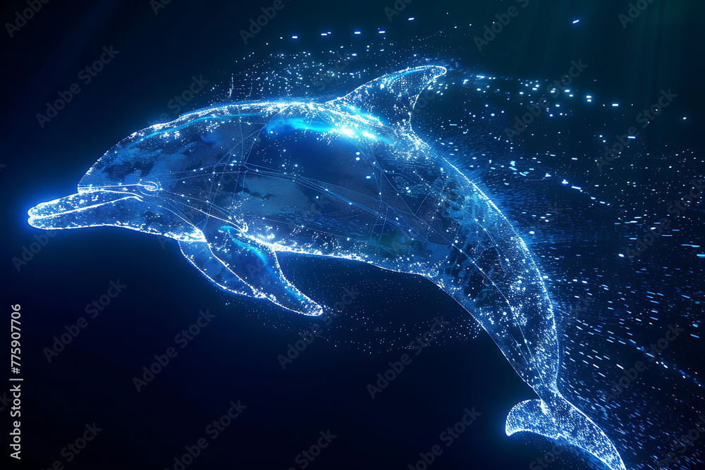 Illuminated wireframe-based visualization set against a luminous ...