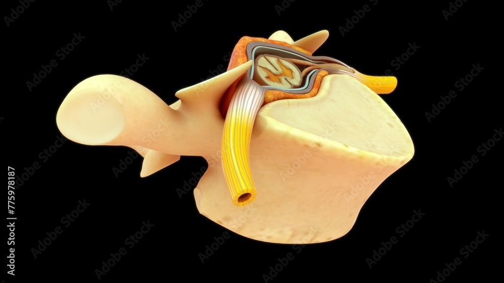 vertebral column with spinal cord cross section 3d illustration Stock ...