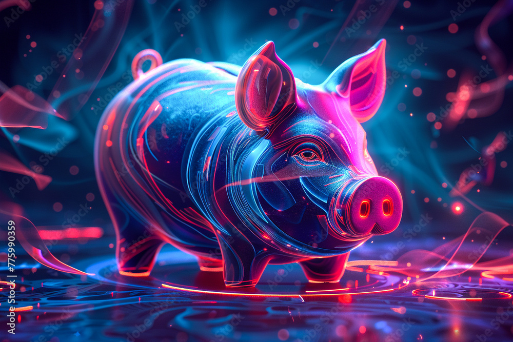 A palette of animated currencies fluttering around a piggy bank in a ...