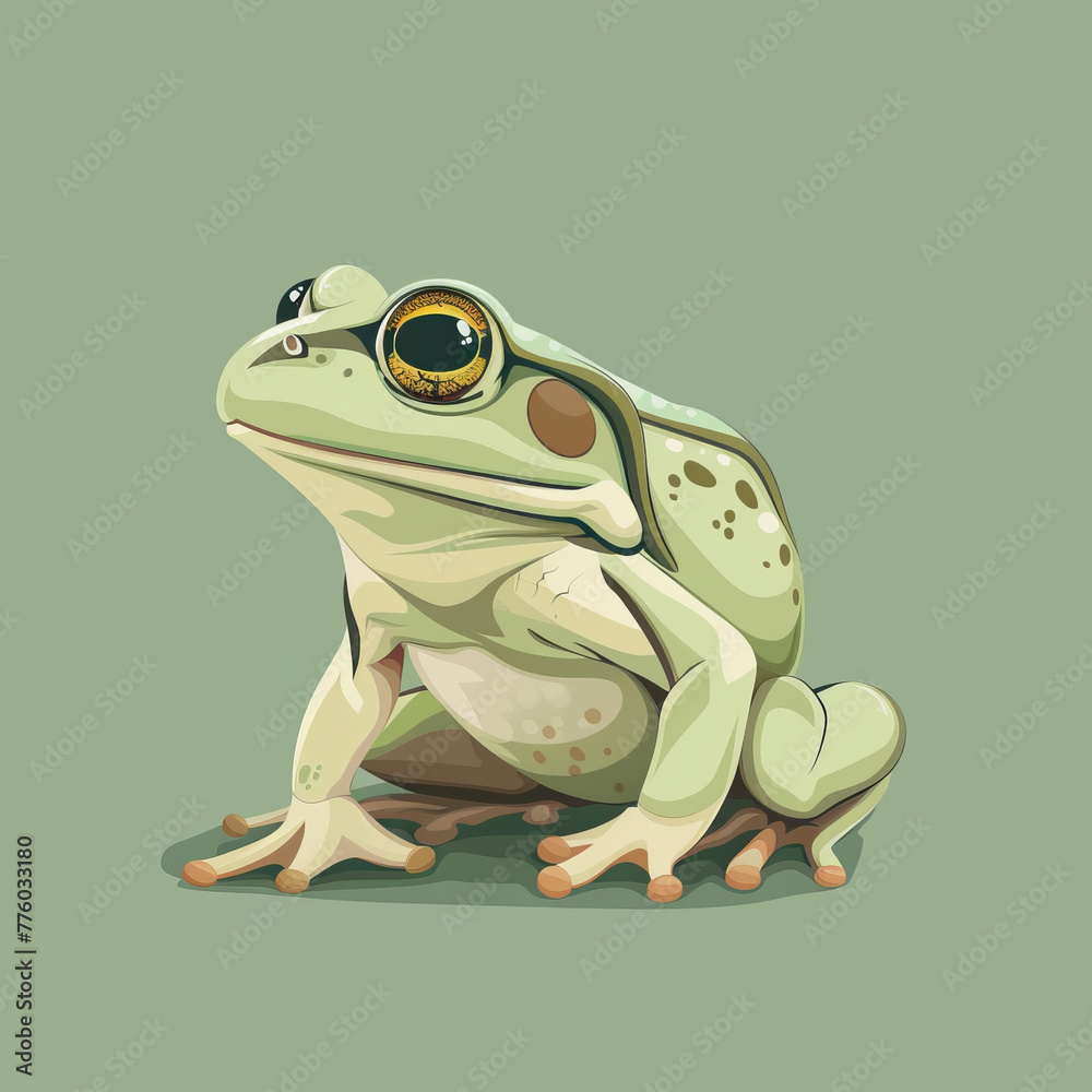 A detailed illustration of a green tree frog with large eyes on a ...