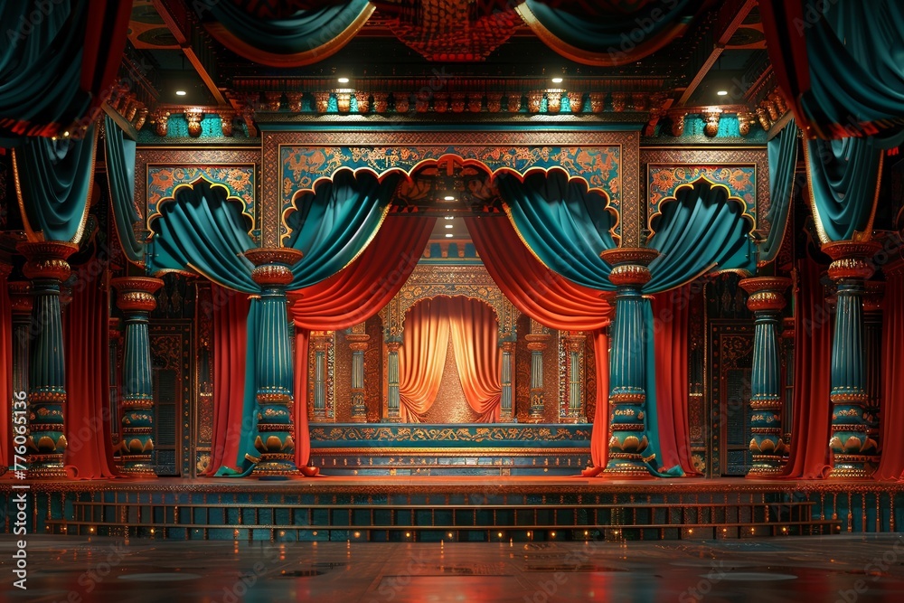 Bollywood film set with lavish decorations, colorful costumes, and ...