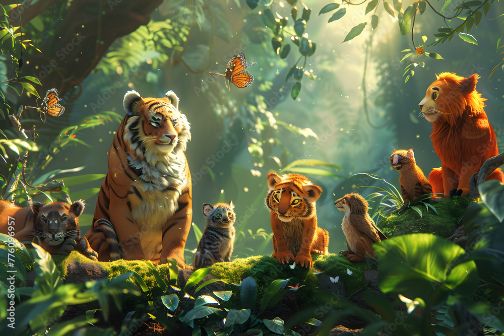 cartoon renditions of wild animals come to life Stock Illustration ...