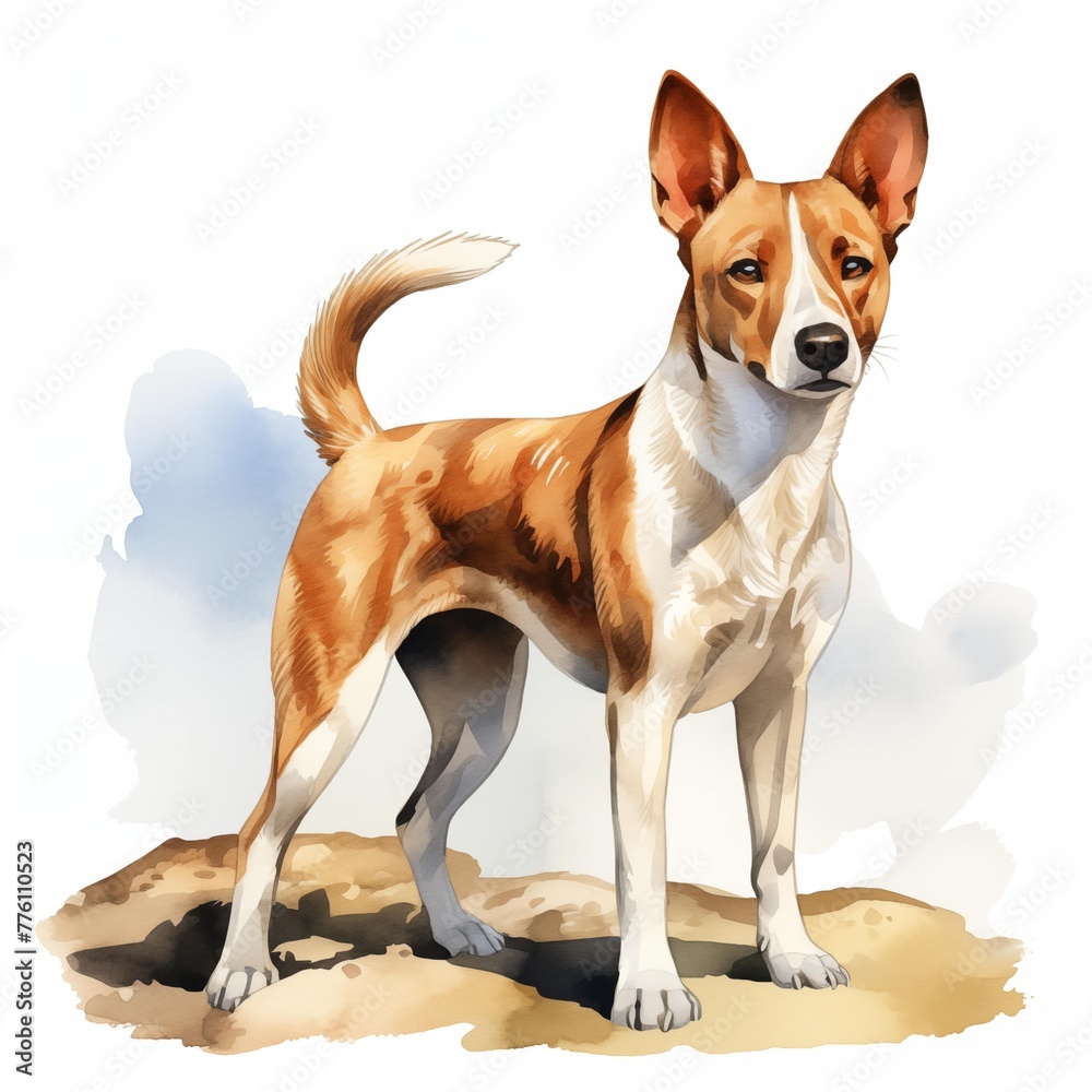 Basenji. African bush dog. African barkless dog clipart. Watercolor ...
