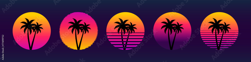 Vintage retro 80s style tropical sunset with palm tree. Retro sunset ...
