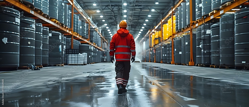 Worker Ensures Chemical Storage Drums are Inspected, Inventory Records ...