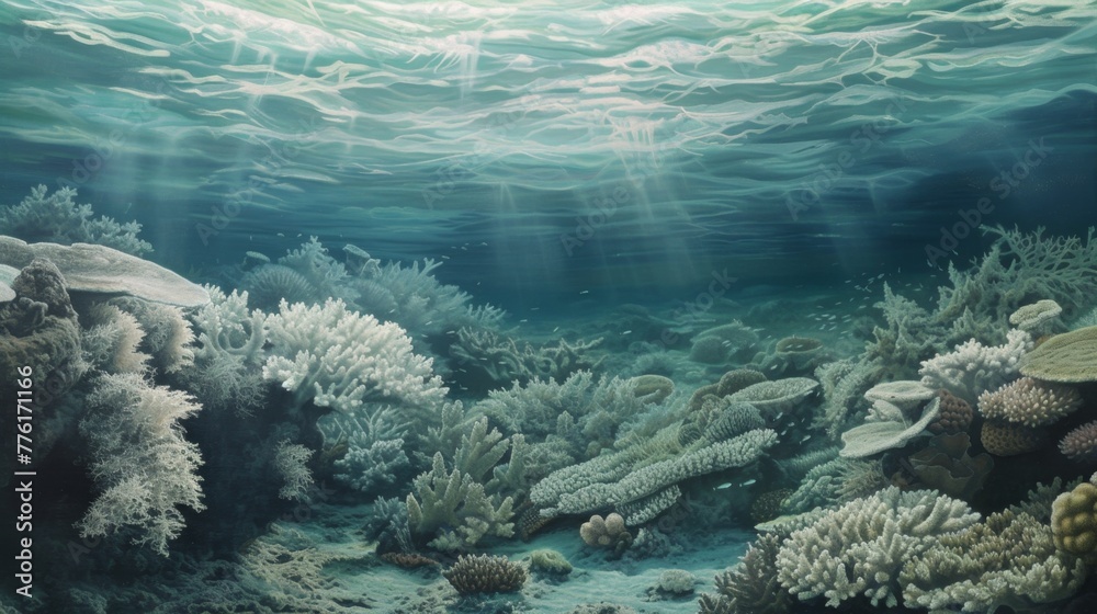 An underwater scene showing the devastating effects of ocean ...