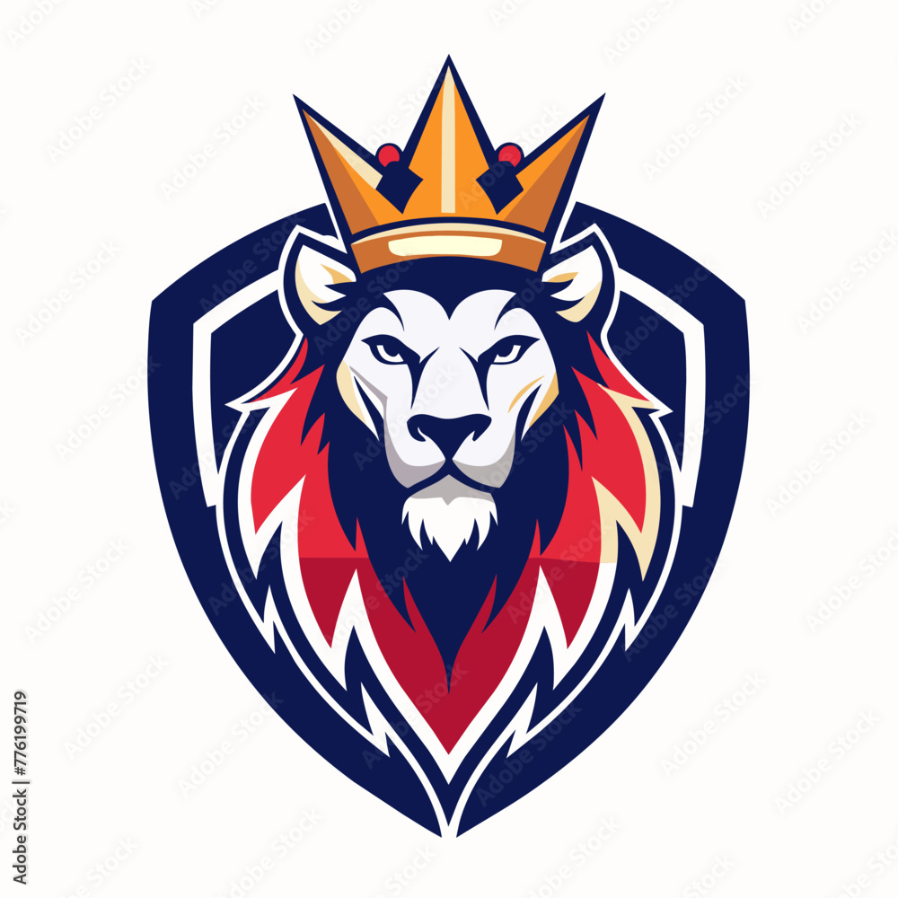 Minimalist crowned lion mascot logo icon element vector graphic sign ...
