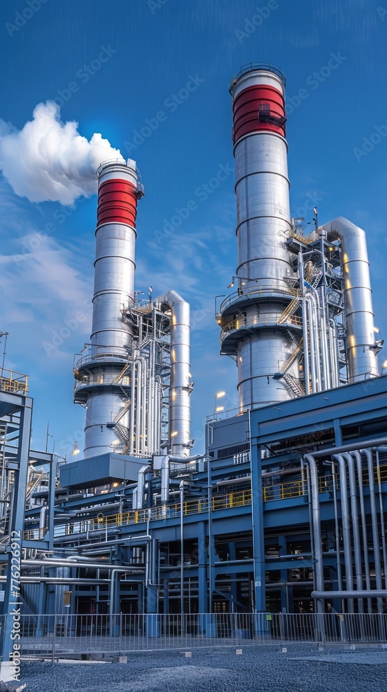 Oil and gas refinery with oil storage tanks and petrochemical plant ...