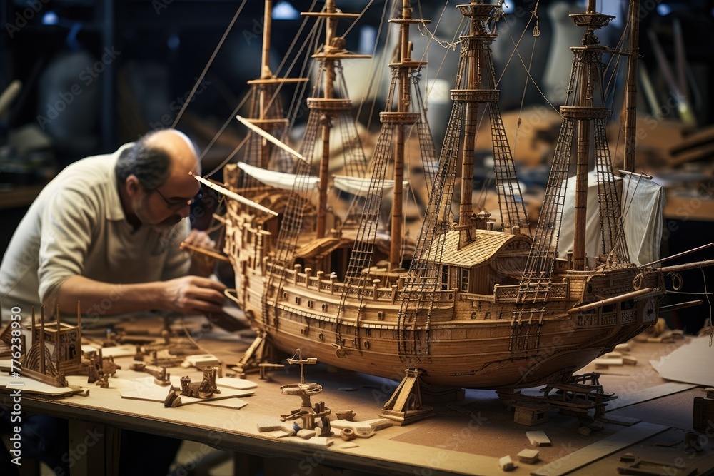 Foto de Stock Construction model ship, The construction of an intricate ...