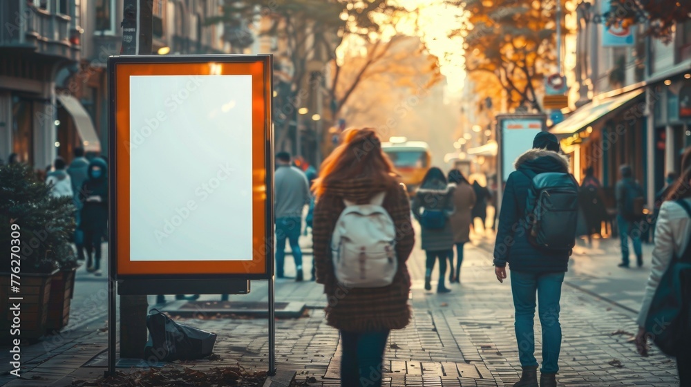 Urban Pathway Advertisement Board. Focused image of an empty ...