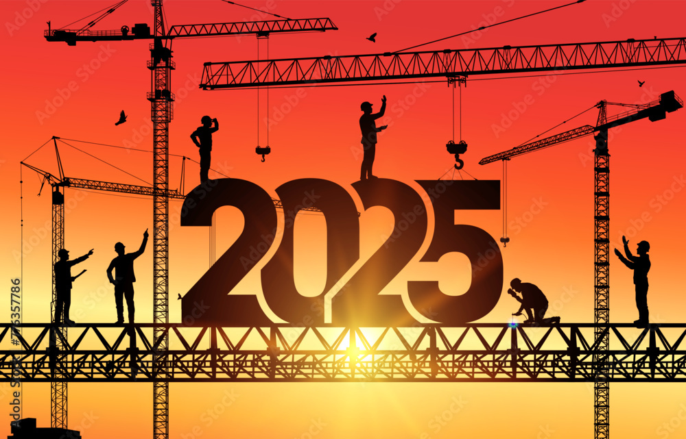 Silhouette staff works as a to prepare to welcome the new year 2025 ...