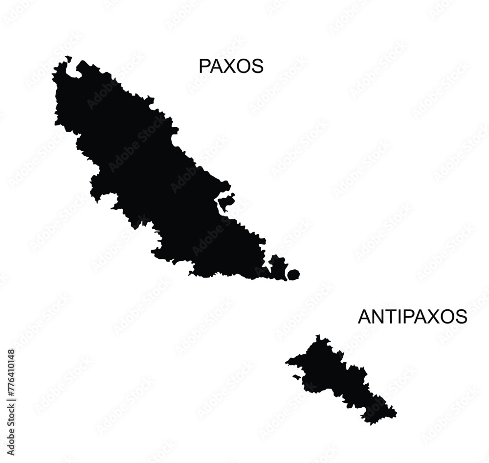 Greek Ionian islands Paxos map and Antipaxos map vector silhouette ...