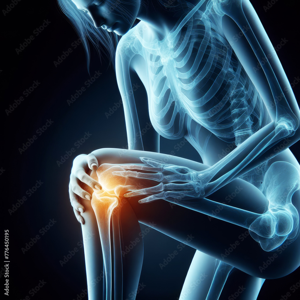 Knee painful - skeleton x-ray, 3D Illustration medical concept.Polygon ...