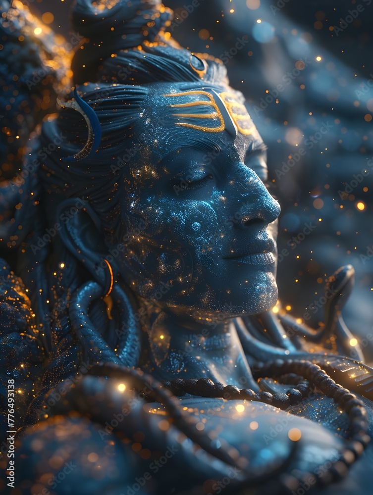 Closeup Portrait of Hyper-Realistic Lord Shiva in Cosmic Blue Wallpaper ...