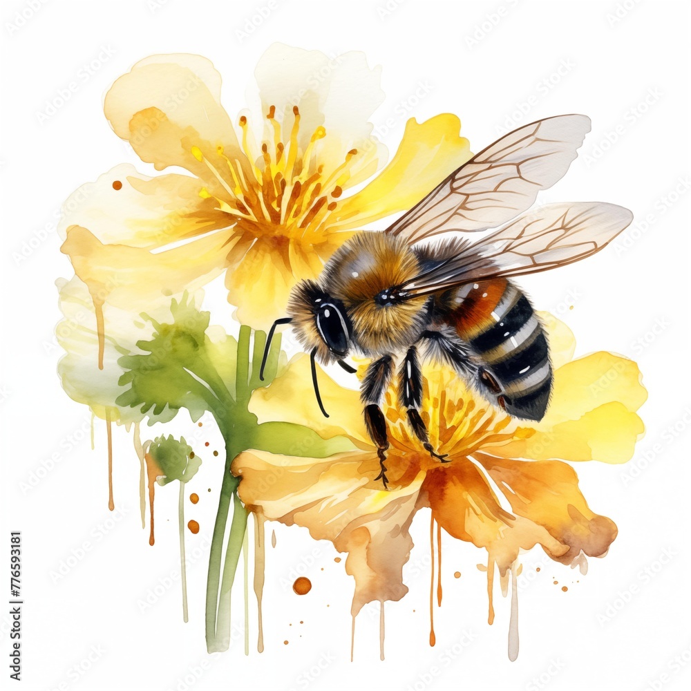 Bee with flower. Bee clipart. Watercolor illustration. Generative AI ...