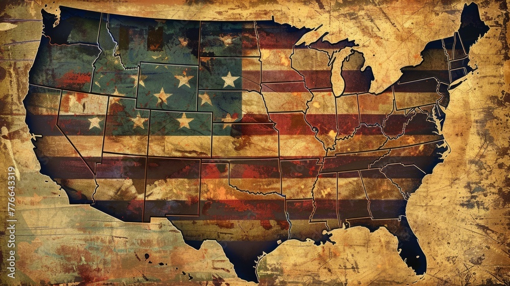 Vintage style USA map with star elements - A map of the United States ...