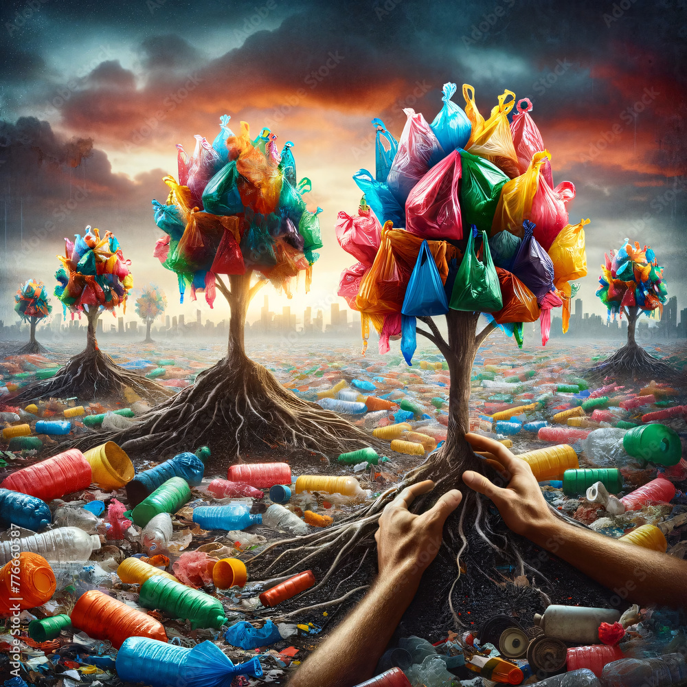 Plastic Bag Tree Planting on Waste Ground Stock Illustration | Adobe Stock