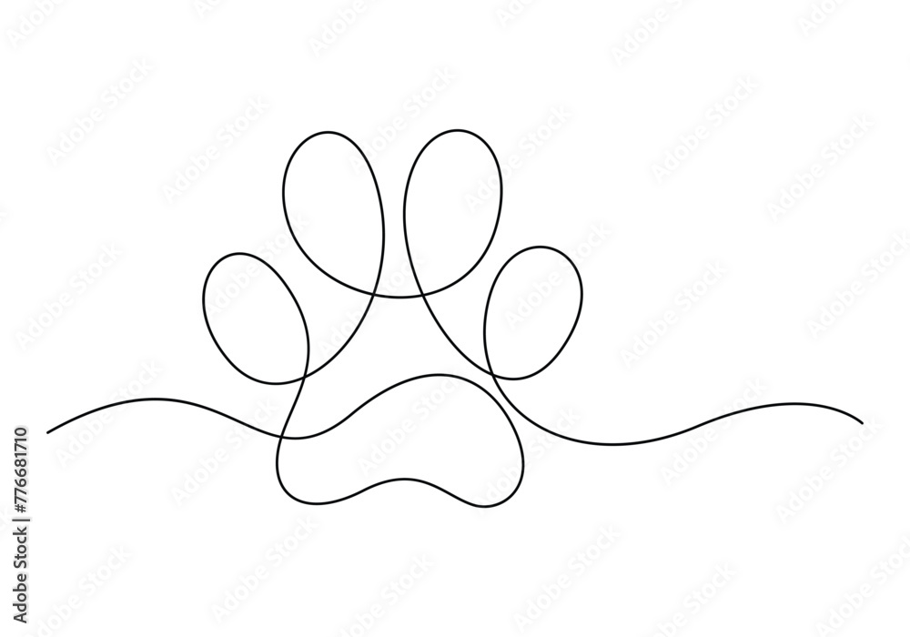 Continuous one line drawing of cat footprint. Isolated on white ...