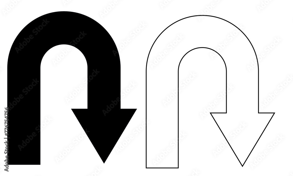 Go back return arrow icon, simple vector u turn shape pointer flat ...