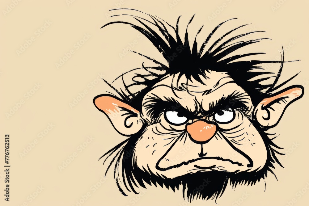 Cartoon cute doodles of a grumpy troll's face with a scowl and bushy eyebrows, Generative AI ...