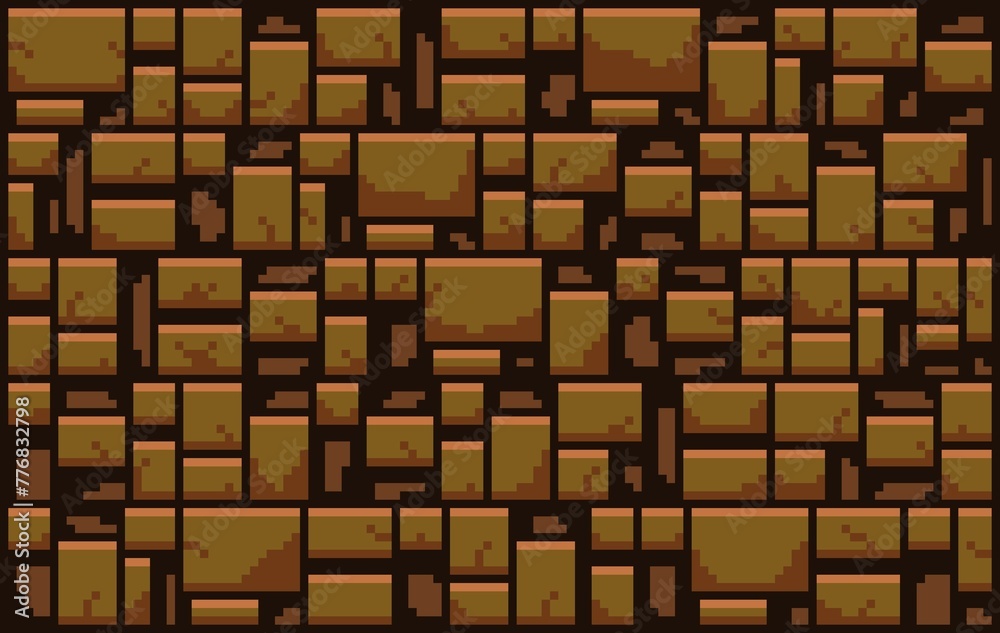 Pixel art 2D Brick Brown Wall Texture, dungeon tile set design with ...
