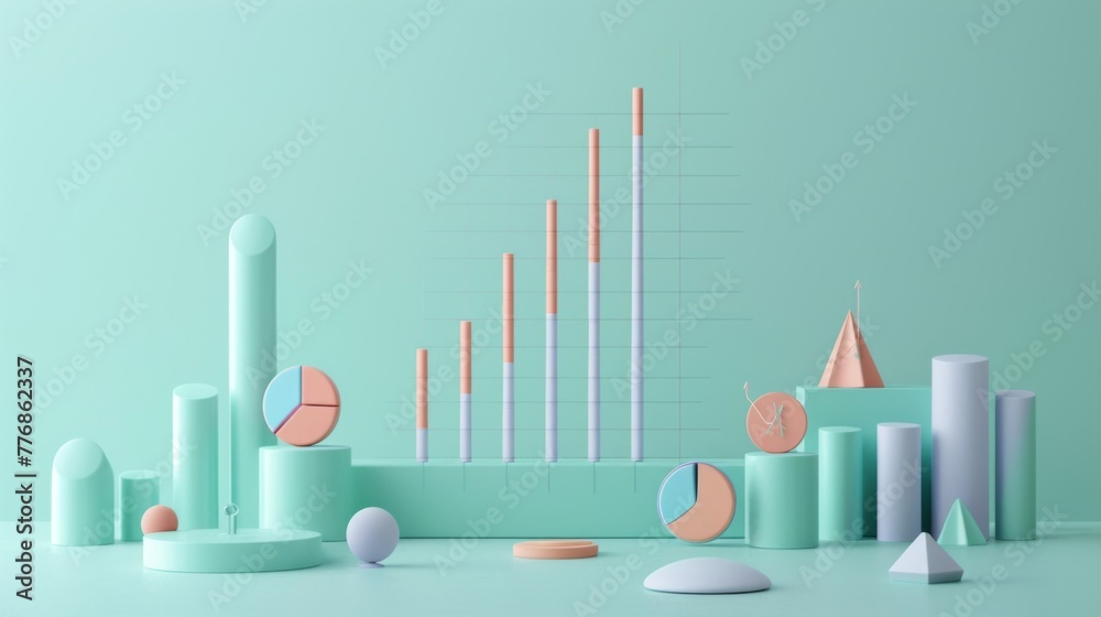 A 3D-rendered stacked area chart, with layered clay textures on a ...