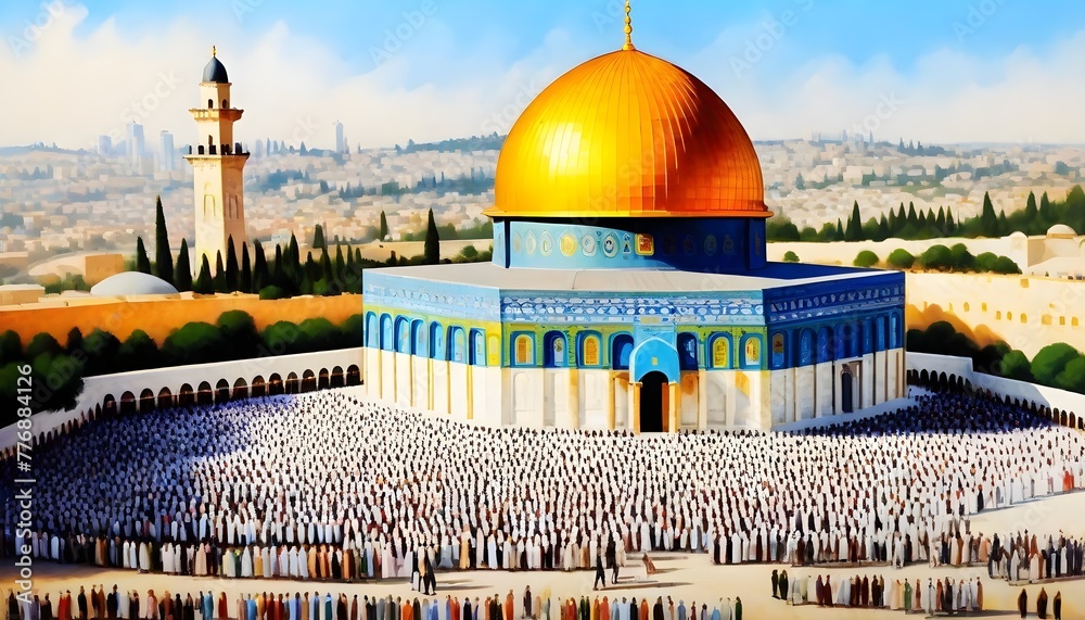 Ilustración de Stock Eid Celebration in Palestine Masjid Aqsa, A large ...