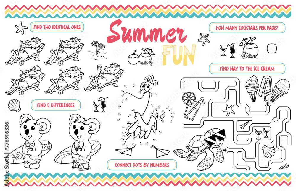 Festive placemat for children. Printable activity sheet "Summer fun ...