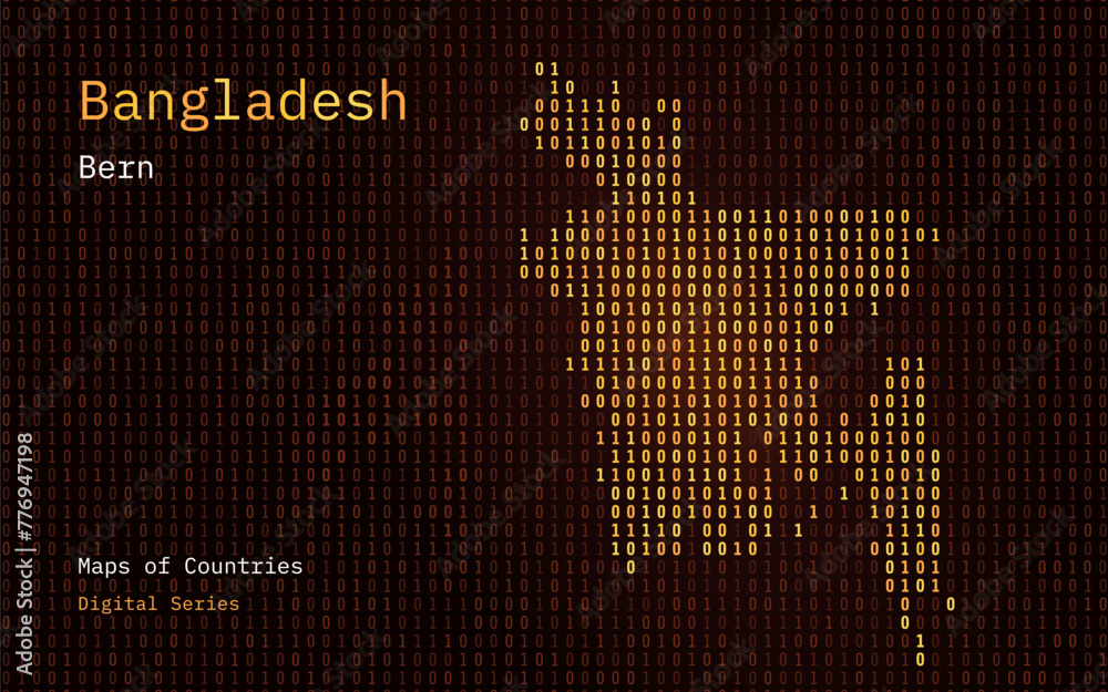 Bangladesh Map Shown in Binary Code Pattern. TSMC. Matrix numbers, zero ...