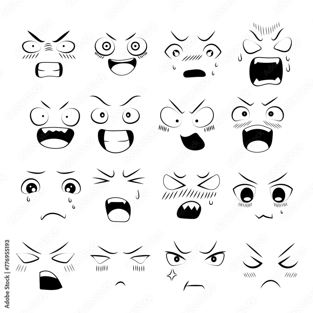 Set of doodles of various emotions in anime style. Anime emotion effect ...