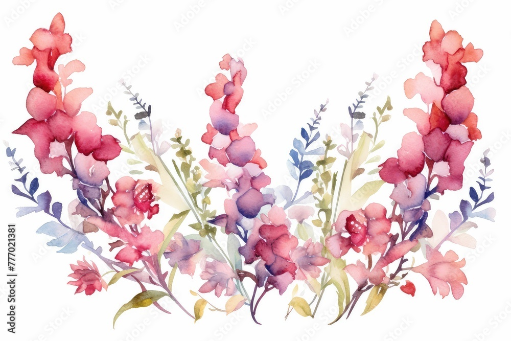 watercolor of snapdragon clipart with tall spikes of colorful blooms ...