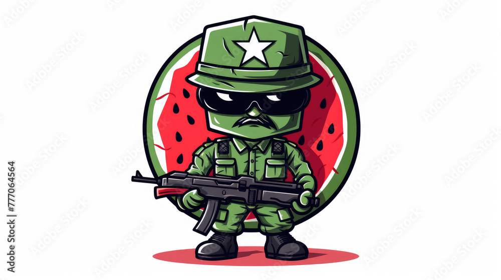 Cute watermelon soldier fighting with gun and army suit, cute style ...