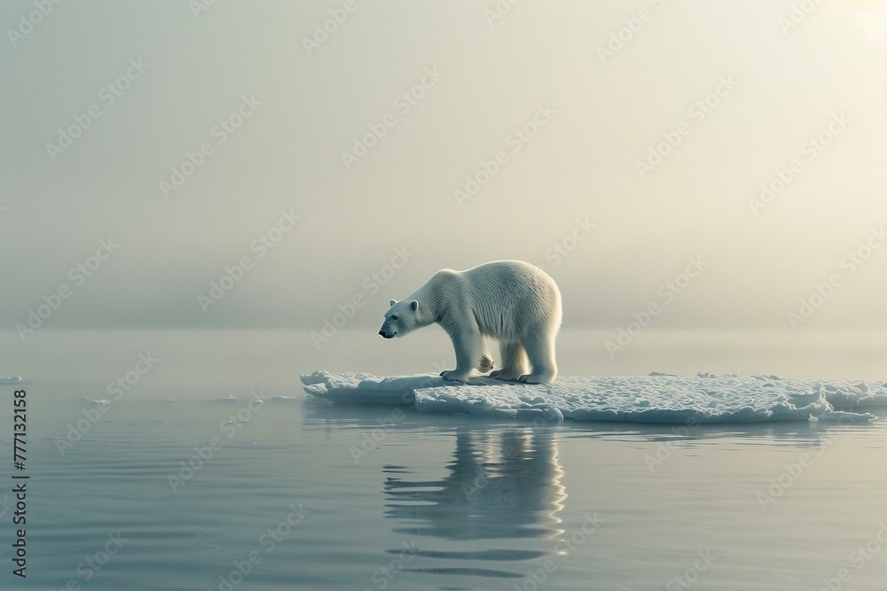 Polar Bear on Melting Ice the loss of habitat due to melting polar ice ...