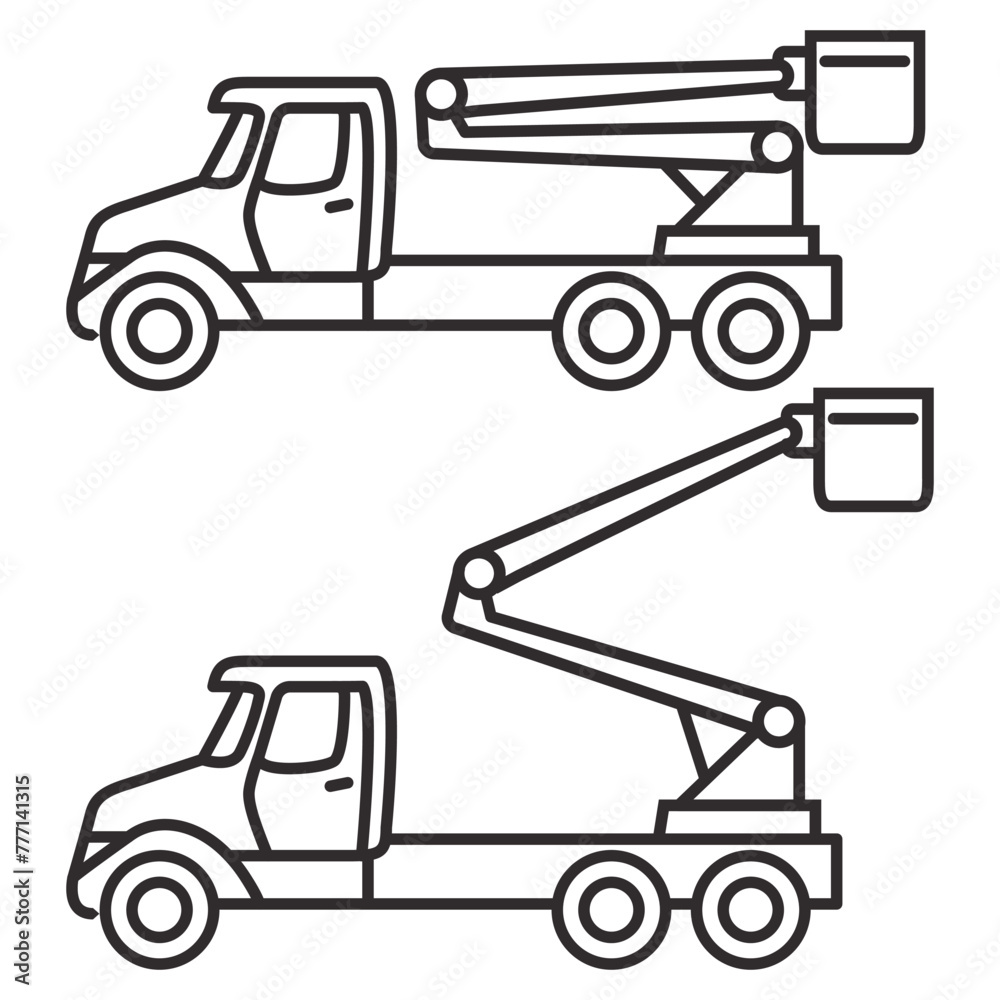 Bucket boom truck.Picker high lift platform.Vector outline illustration ...