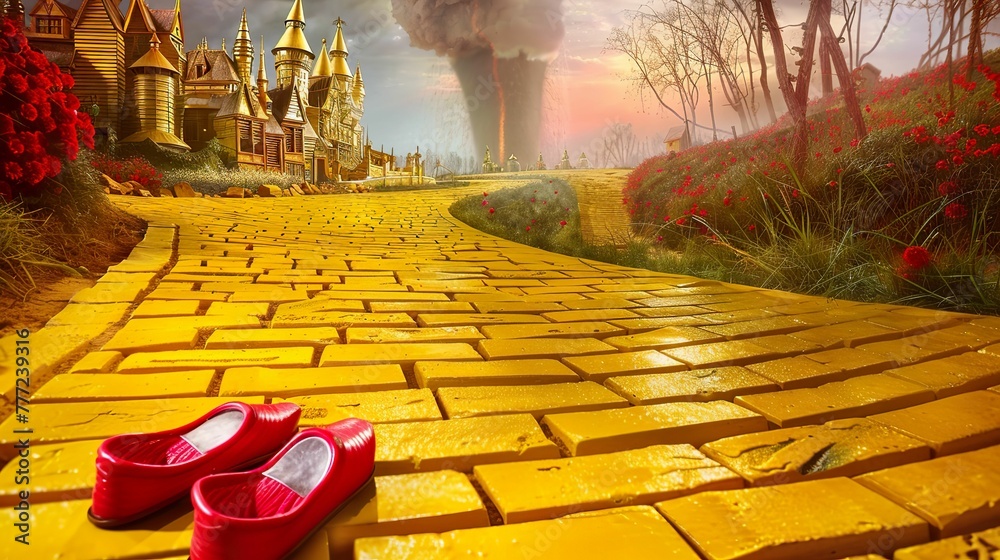 Dorothy, ruby slippers, yellow brick road, tornado, Emerald City ...