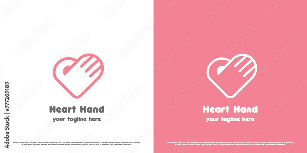 Abstract heart hand logo icon illustration. Silhouette of heart shape ...