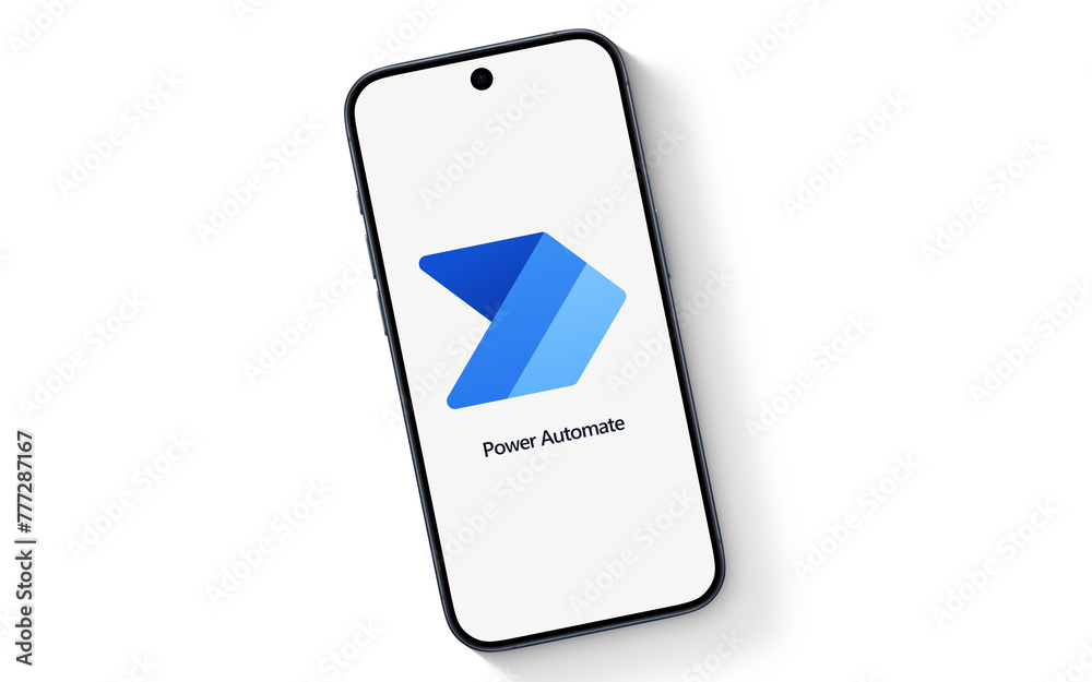 Microsoft Power Automate Logo is displayed on a modern smartphone ...
