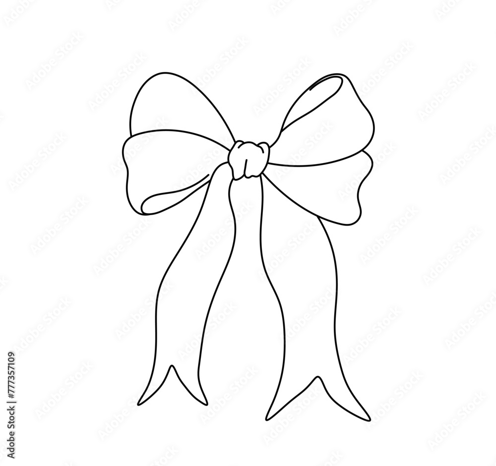 Vector isolated one single simple ribbon bow gift colorless black and ...