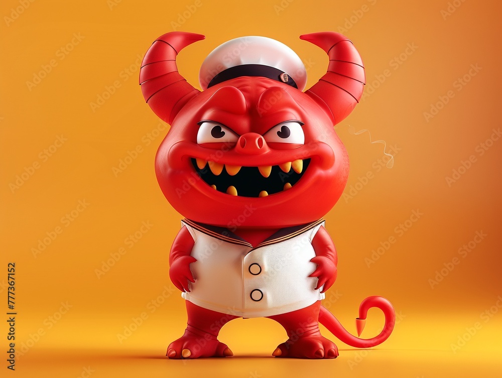Cartoon red devil, sailor cap on, front pose, warm lighting, saturated ...