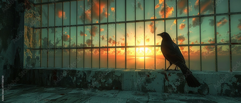 The limits of a caged bird contrasted with the eternal sky beyond ...