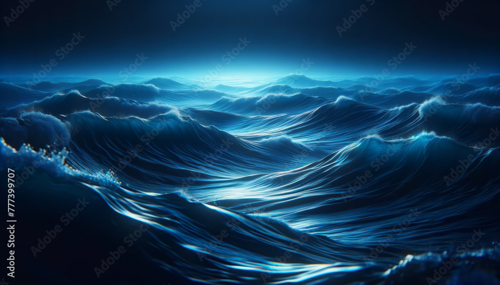 A digital illustration of stylized ocean waves under a dark blue ...