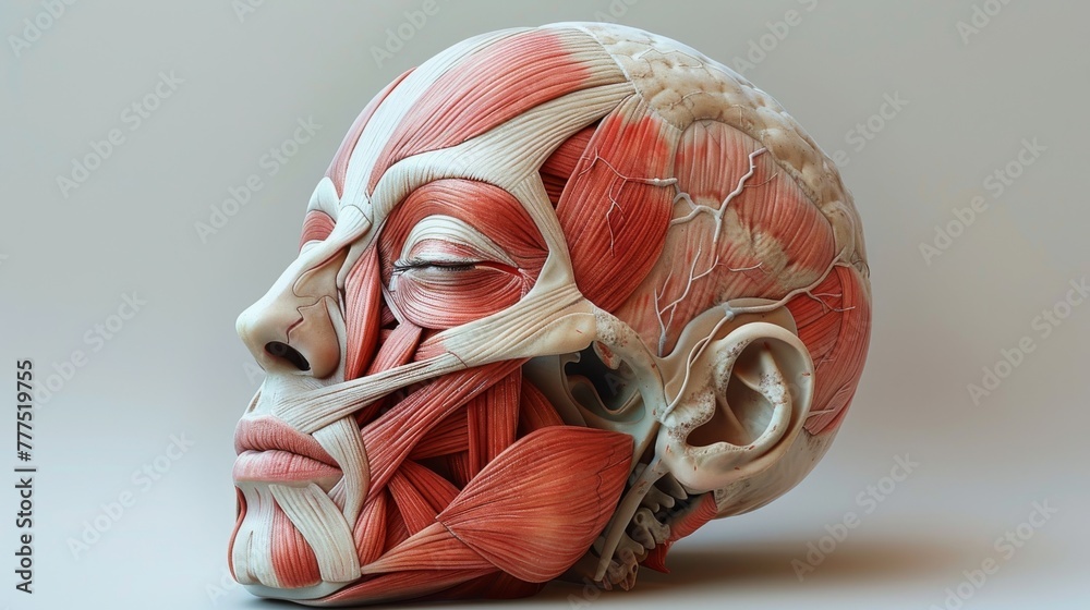 Detailed anatomy exploration of the face, highlighting muscles and ...