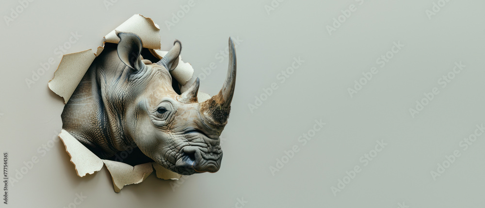 This visually stunning artwork features a 3D rhino seeming to burst ...