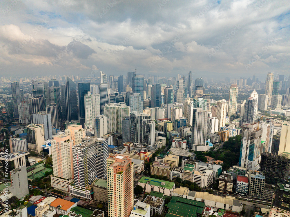 Residential area and office buildings in Makati City. Skyline in Metro ...
