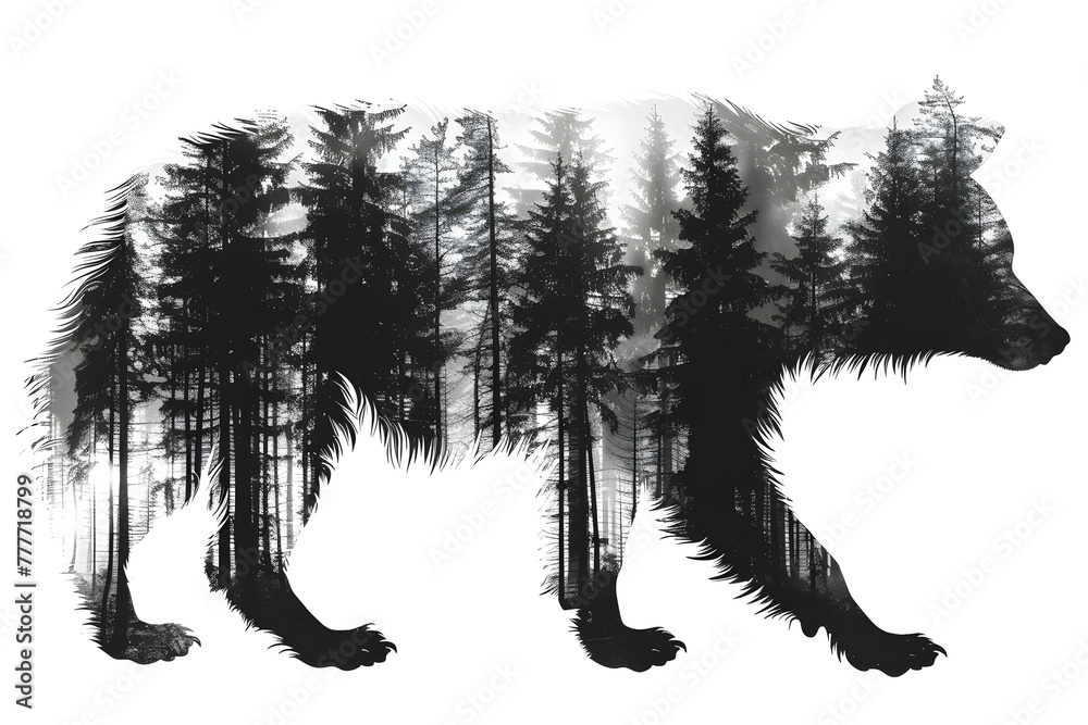 A silhouette of a wild animal formed by the outlines of trees in a ...
