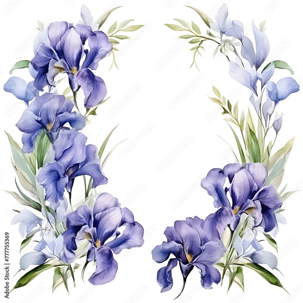 Iris corner border. Watercolor botanical banner for the design of ...