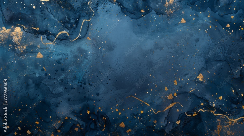 Abstract blue and gold paint mix design for artistic backgrounds ...