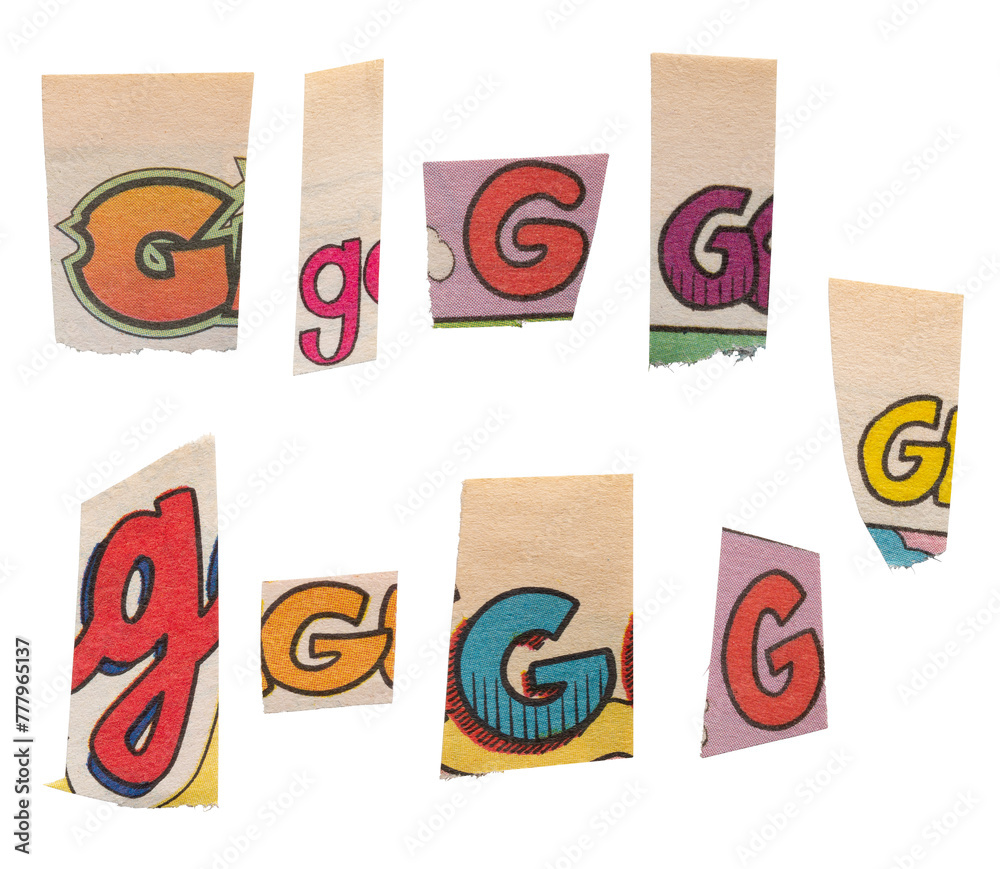 Ransom comics font type G from printout comics, HQ, cutout, collage ...