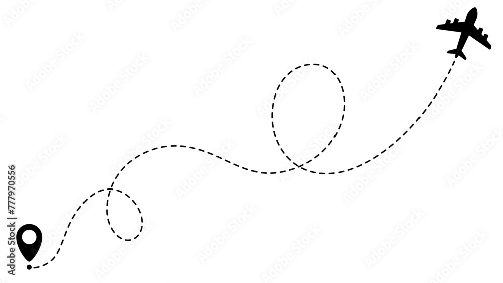 Airplane line path routes. Travel vector icon. Travel from start point ...