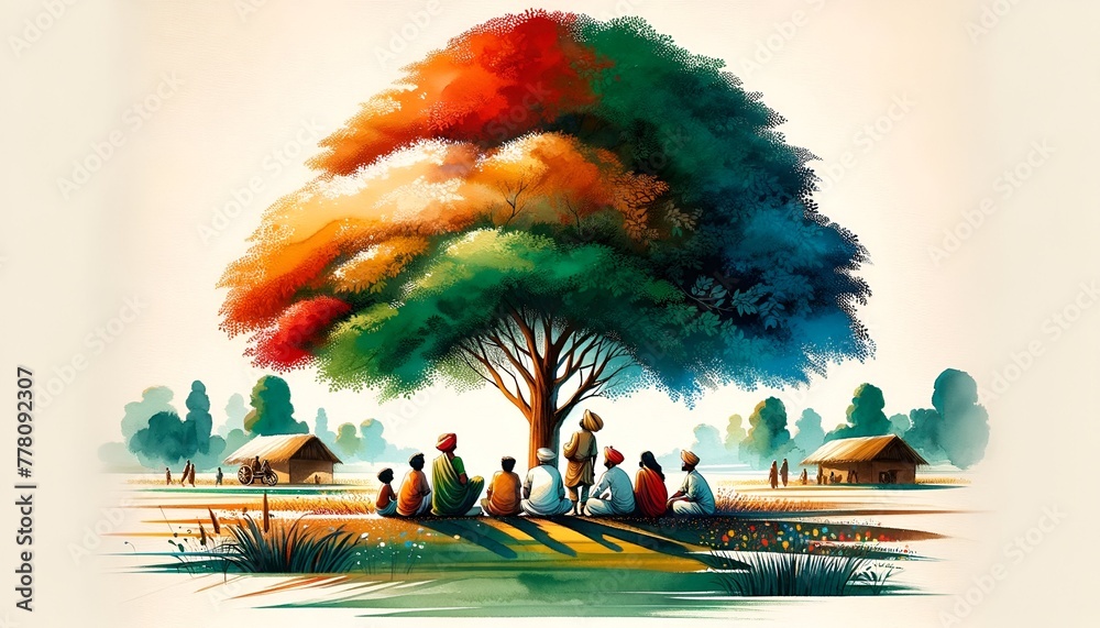 Watercolor illustration for panchayati raj day with the scene of indian ...